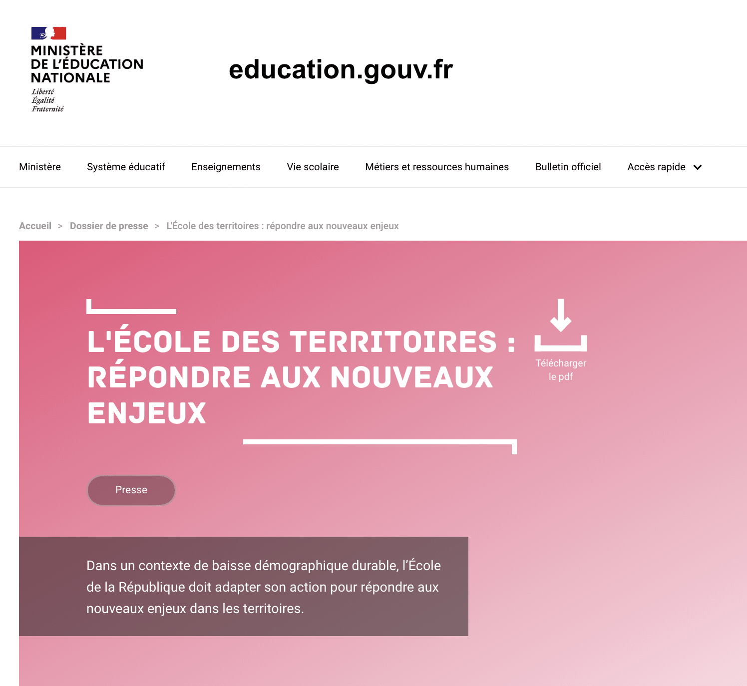 MINISTERE EDUCATION NATIONALE - L'École des territoires : répondre aux ...